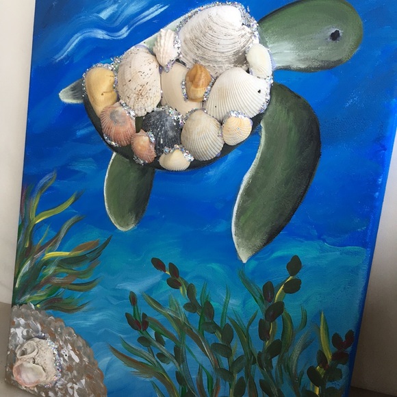 Adoreland | Wall Decor | 3d Turtle Acrylics Painting With Real Shells ...